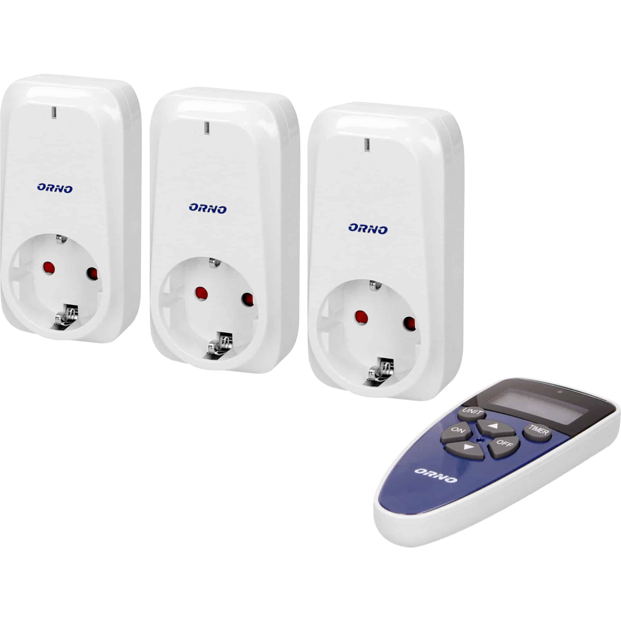 Set 3 stechere Orno, 2P+E, cu telecomanda, alb, 30 metri, 16A Electric Casa