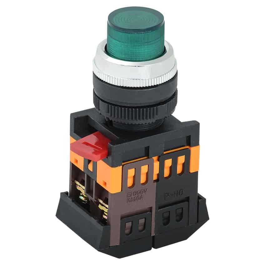 Buton comanda iEK, buton in relief, neon, verde, 1ND+1NI, 230VAC, D22 ...