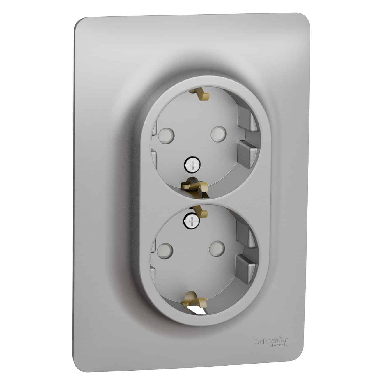 Priza 2P+E Schneider, dubla, incastrata, aluminiu, Noua Unica, NU206730 ...
